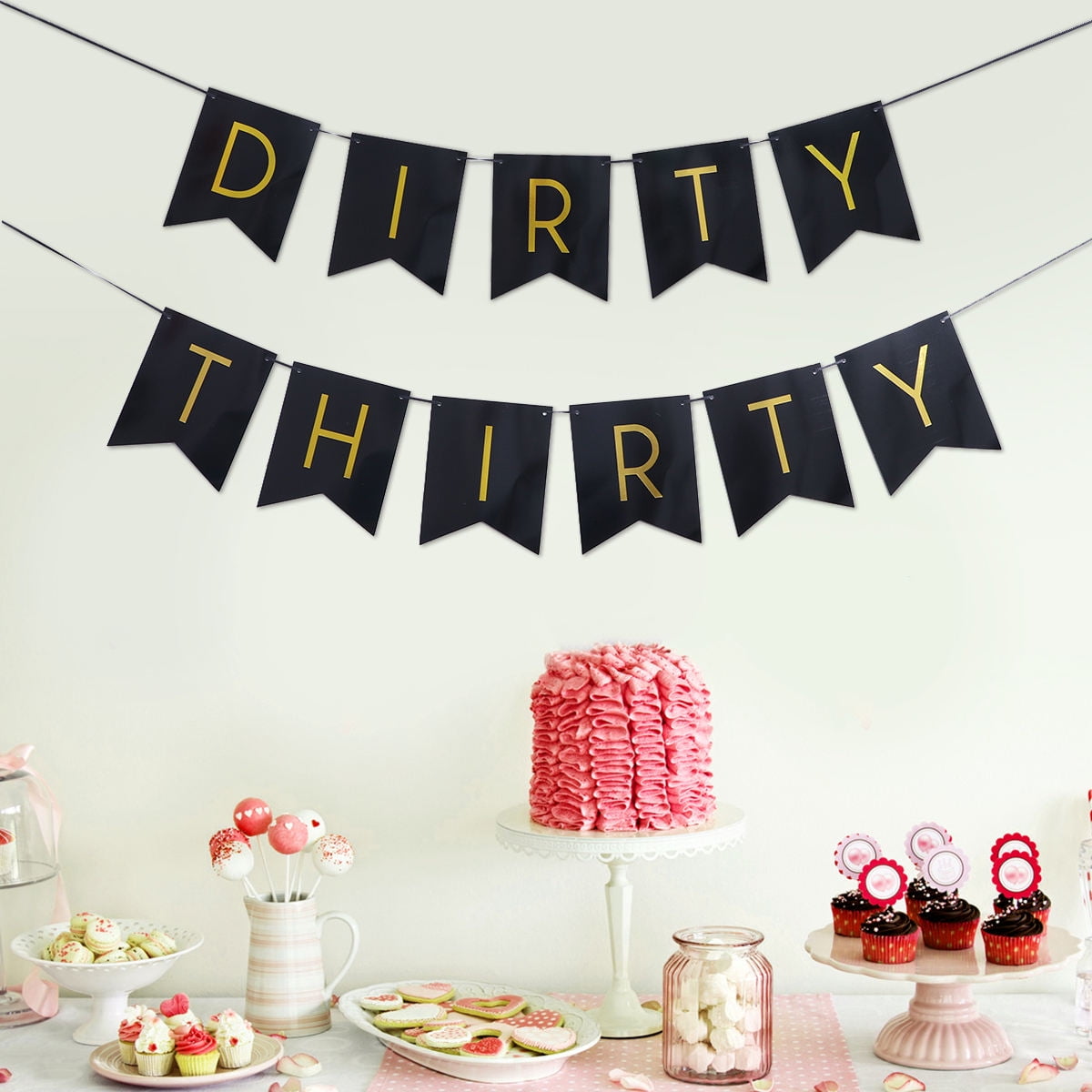 MLINS Birthday Pull Flag Party Decorations Dirty Thirty Letter Gold ...