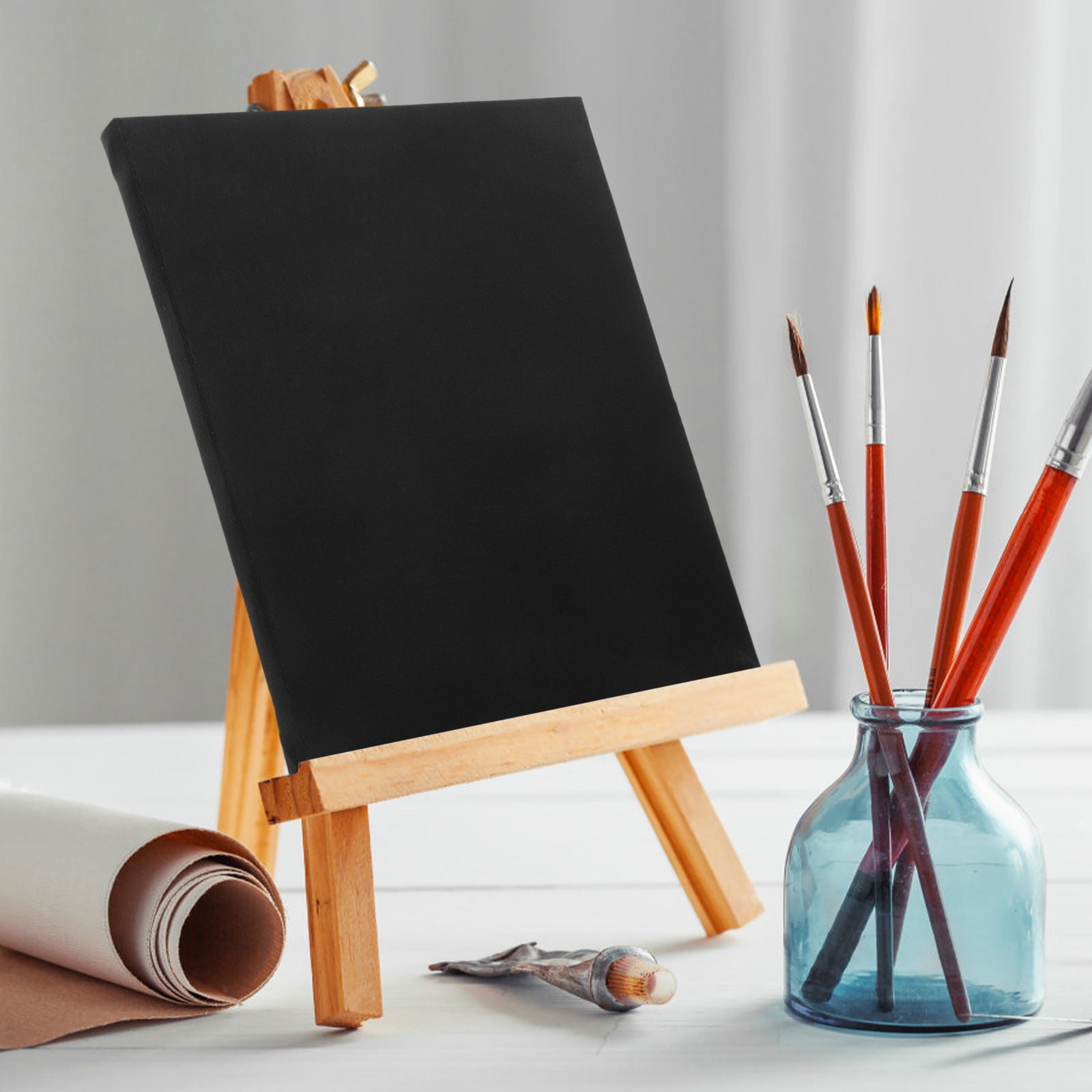 DINHEAROM Canvas for Painting Black Cotton Canvas Panels with Wood ...