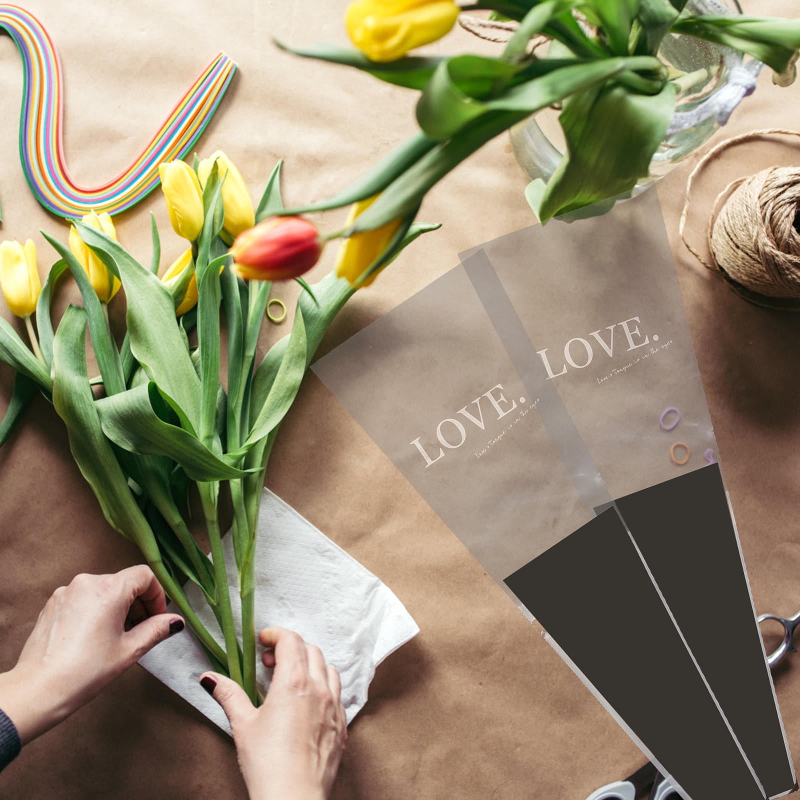 MLINS Black Cellophane Flower Sleeves for Bouquets Single Rose Wrapping ...