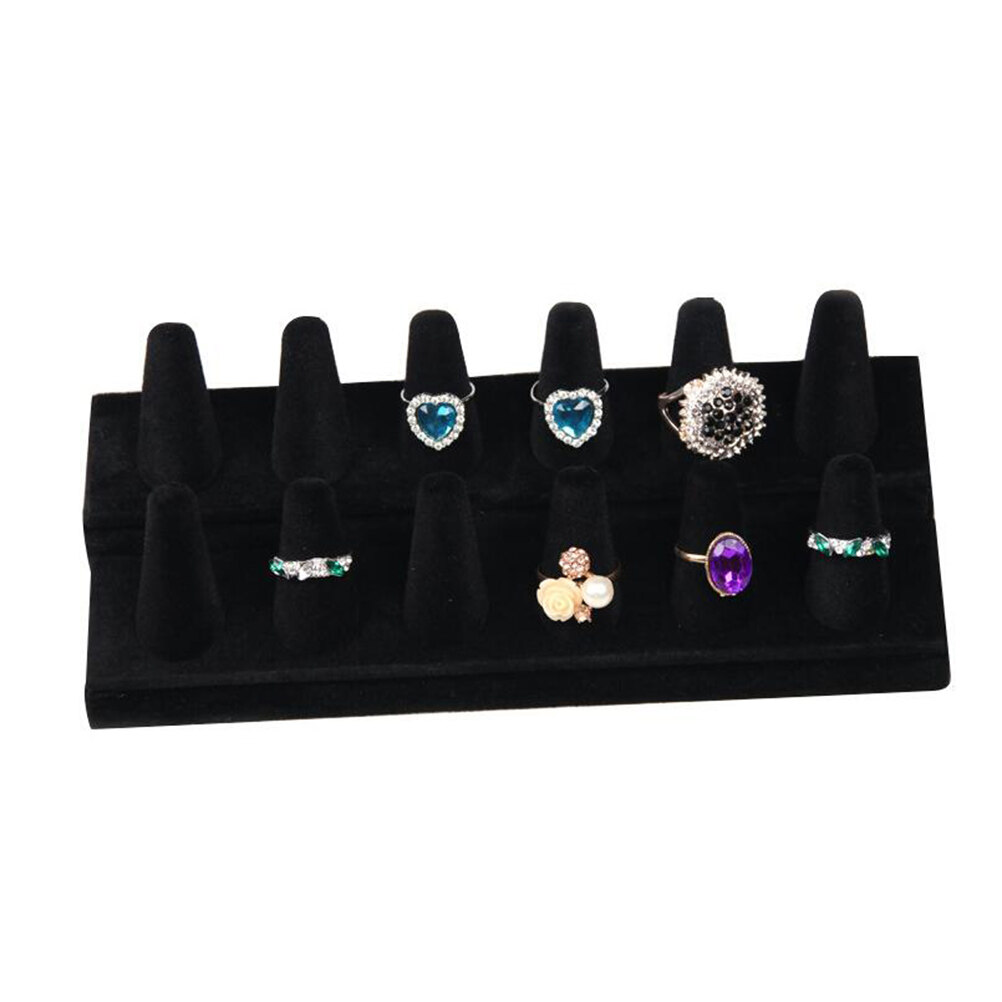 MLINS Black Flocking 12 Finger Ring Display Showcase Organizer Holder ...