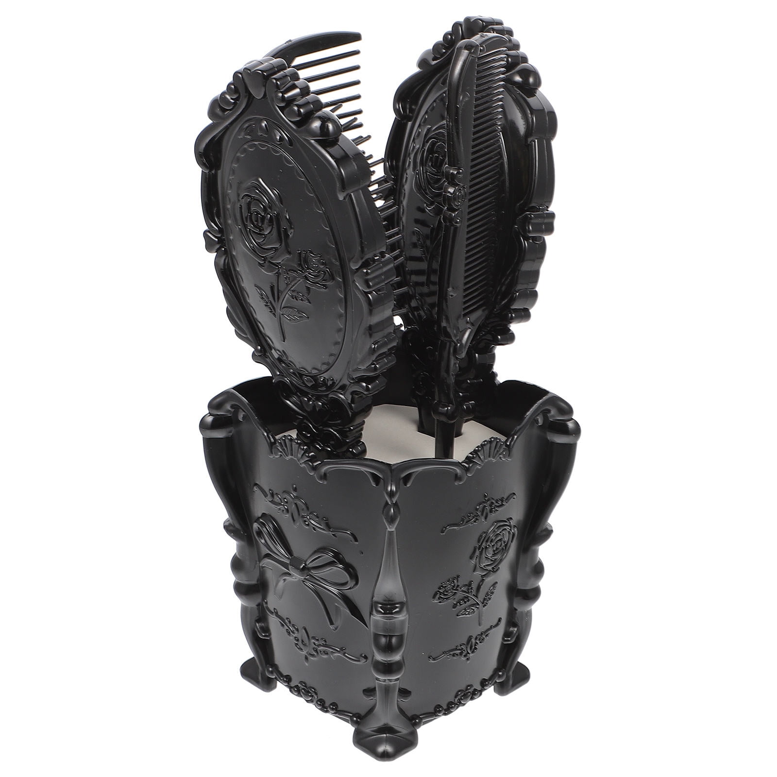 MLINS Black Plastic Anti-static Comb Set with Handheld Mirror for Daily ...