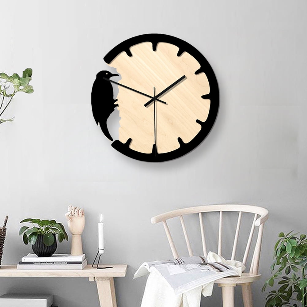 MLINS Black Wooden Wall Clock Art Clock Quiet Sweep Second Hand for ...