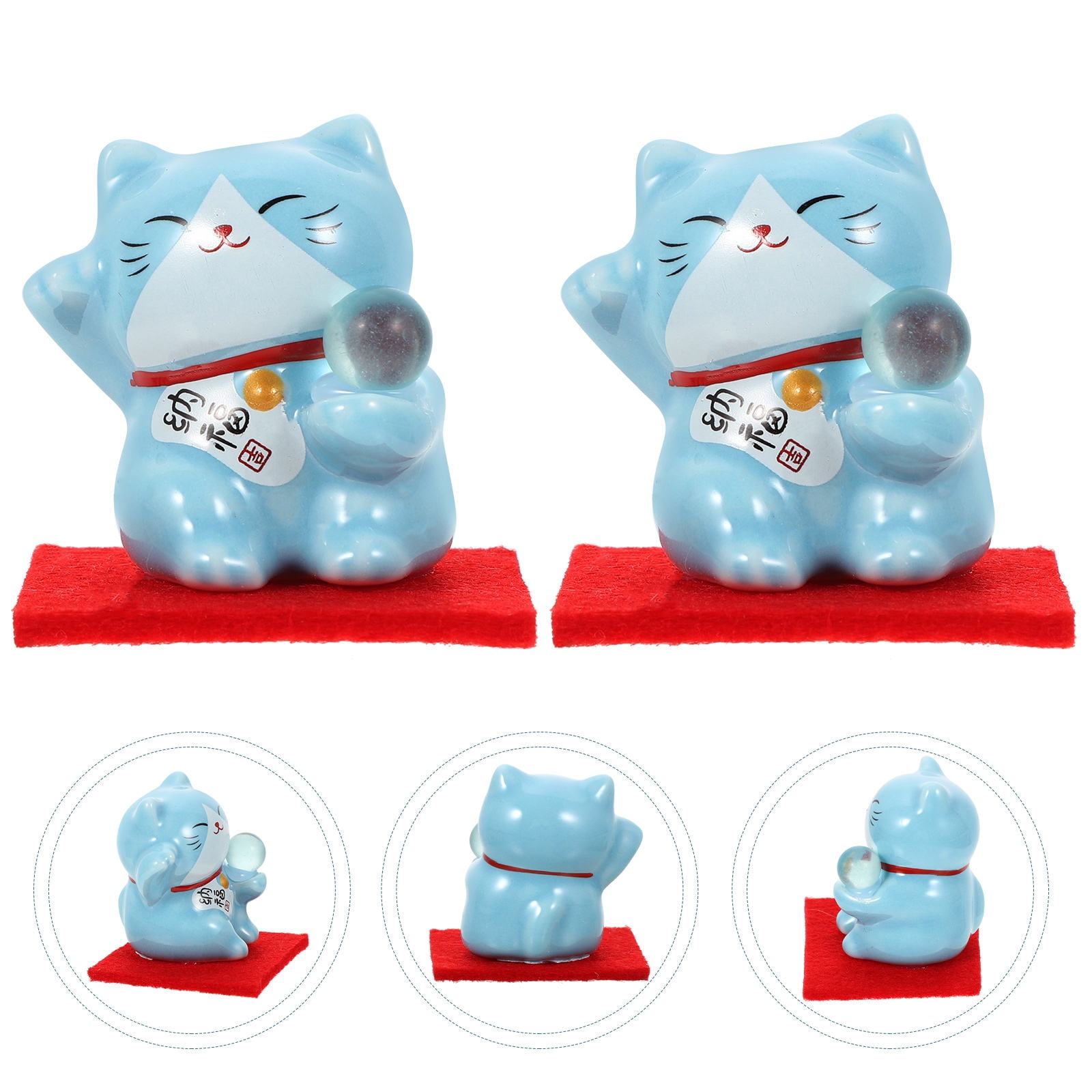 MLINS Blue Ceramic Cat Statue for Decor Lightweight Cartoon Kitten ...