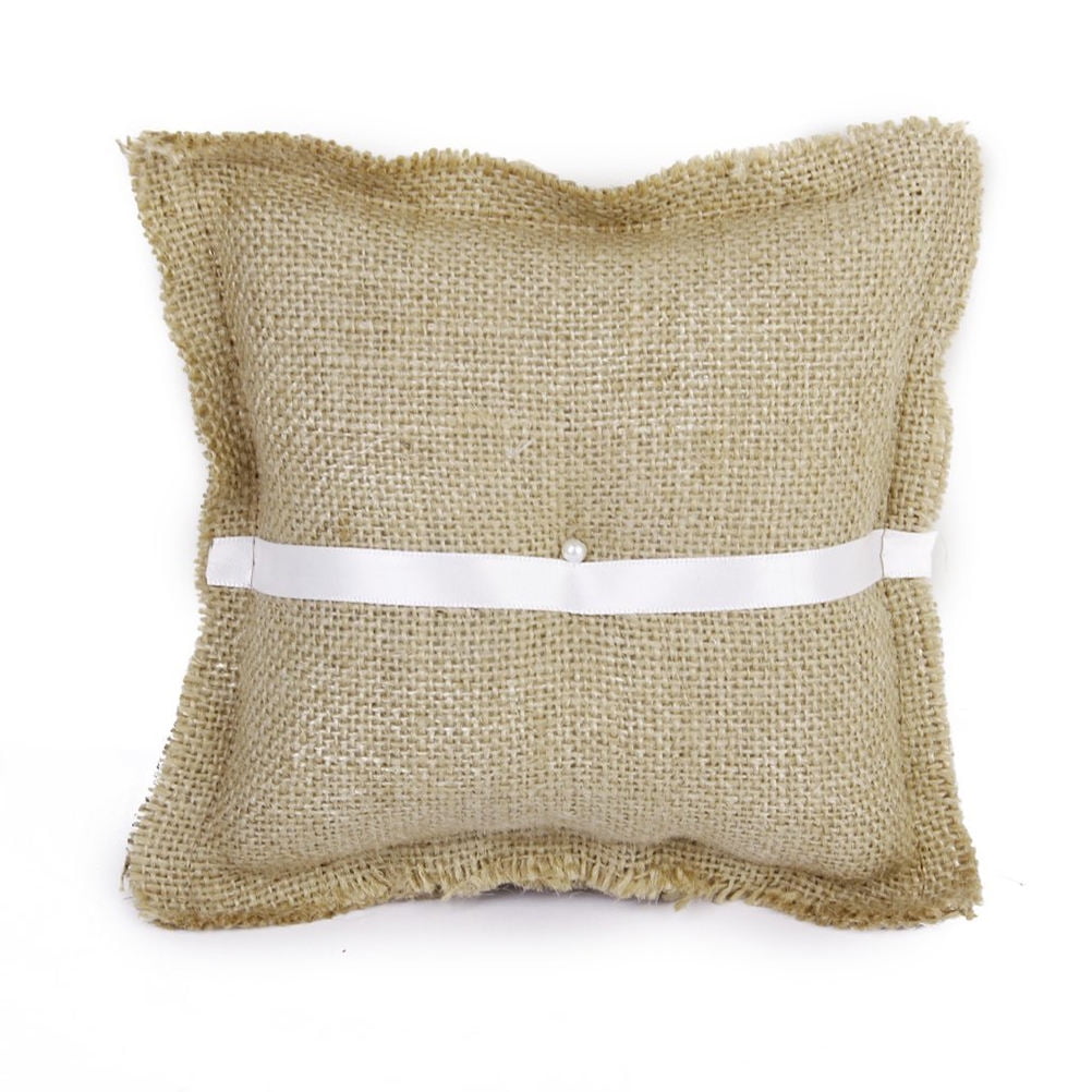 MLINS Bridal Wedding Ceremony Jute Pocket Ring Bearer Pillow Cushion ...