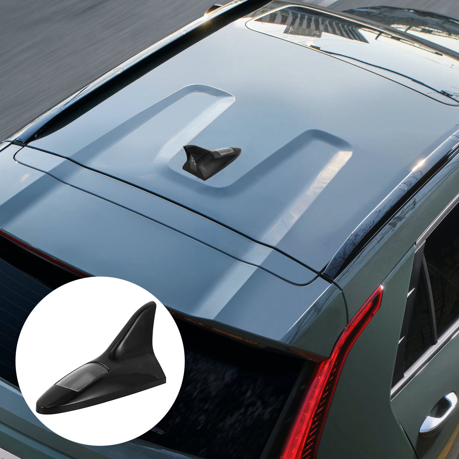 MLINS Car Shark Fin Antenna with LED Warning Light Universal Fit Black ...