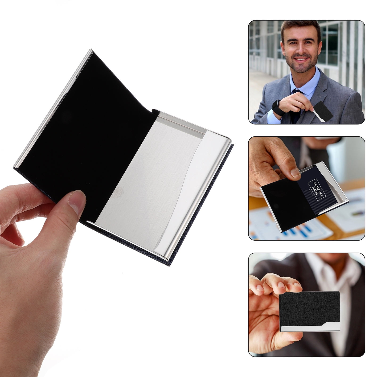 DINHEAROM Portable Business Card Case Business Cards Holder Black 1Set ...
