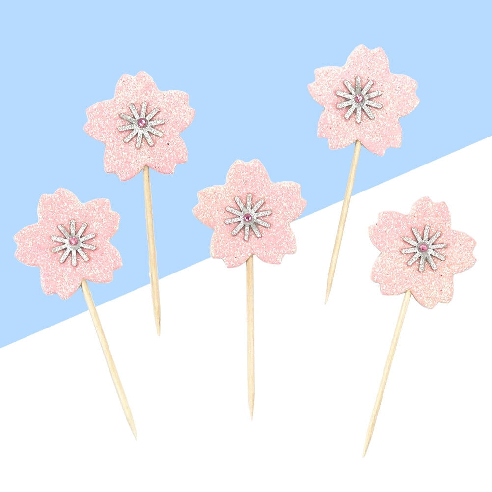 MLINS Cherry Blossom Cake Toppers with Wood Toothpicks for Party ...