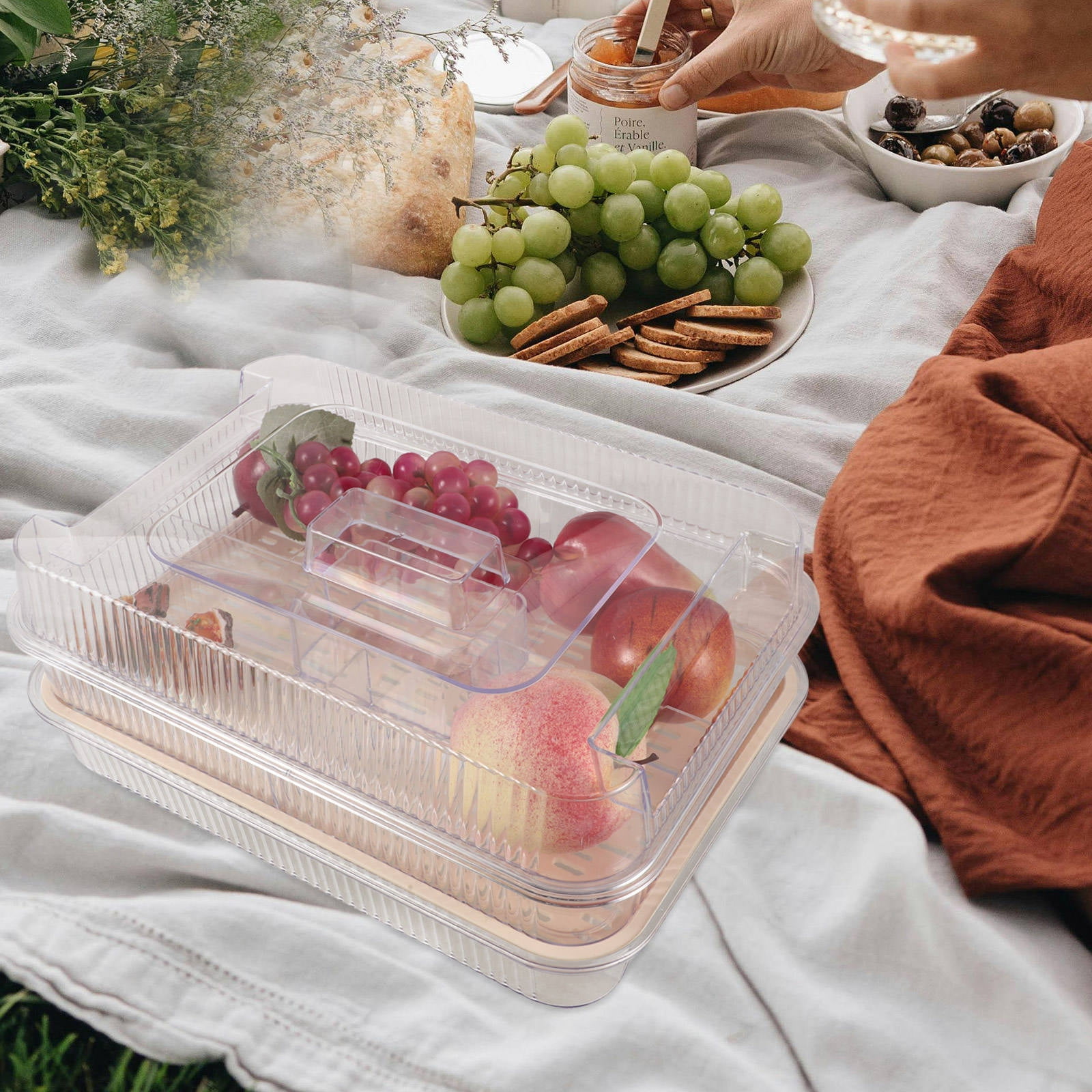 MLINS Chilled Serving Tray With Drain Tray Clear Plastic Party Platter ...