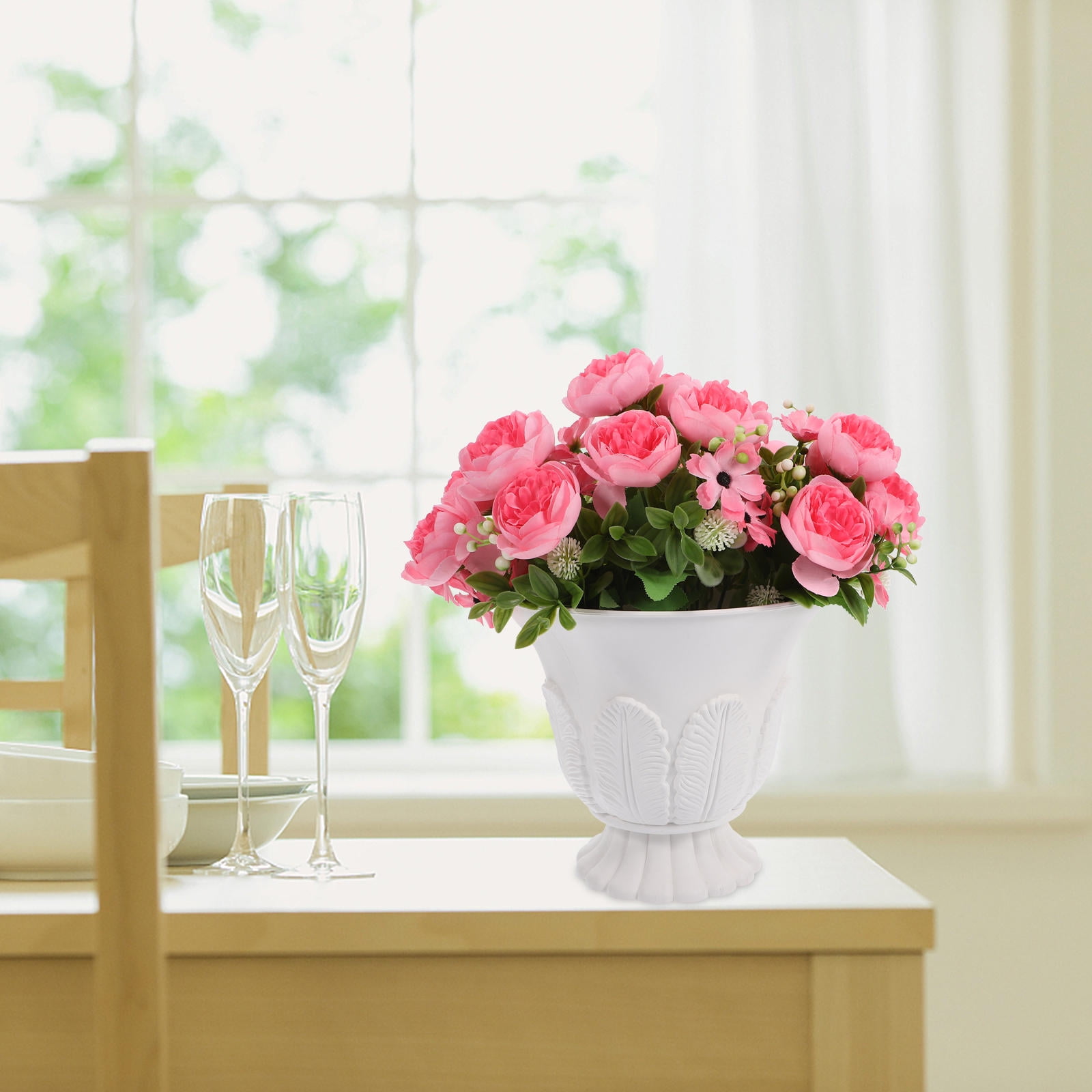 MLINS Classic Urn Planter Plastic Outdoor Traditional Urn Pedestal ...