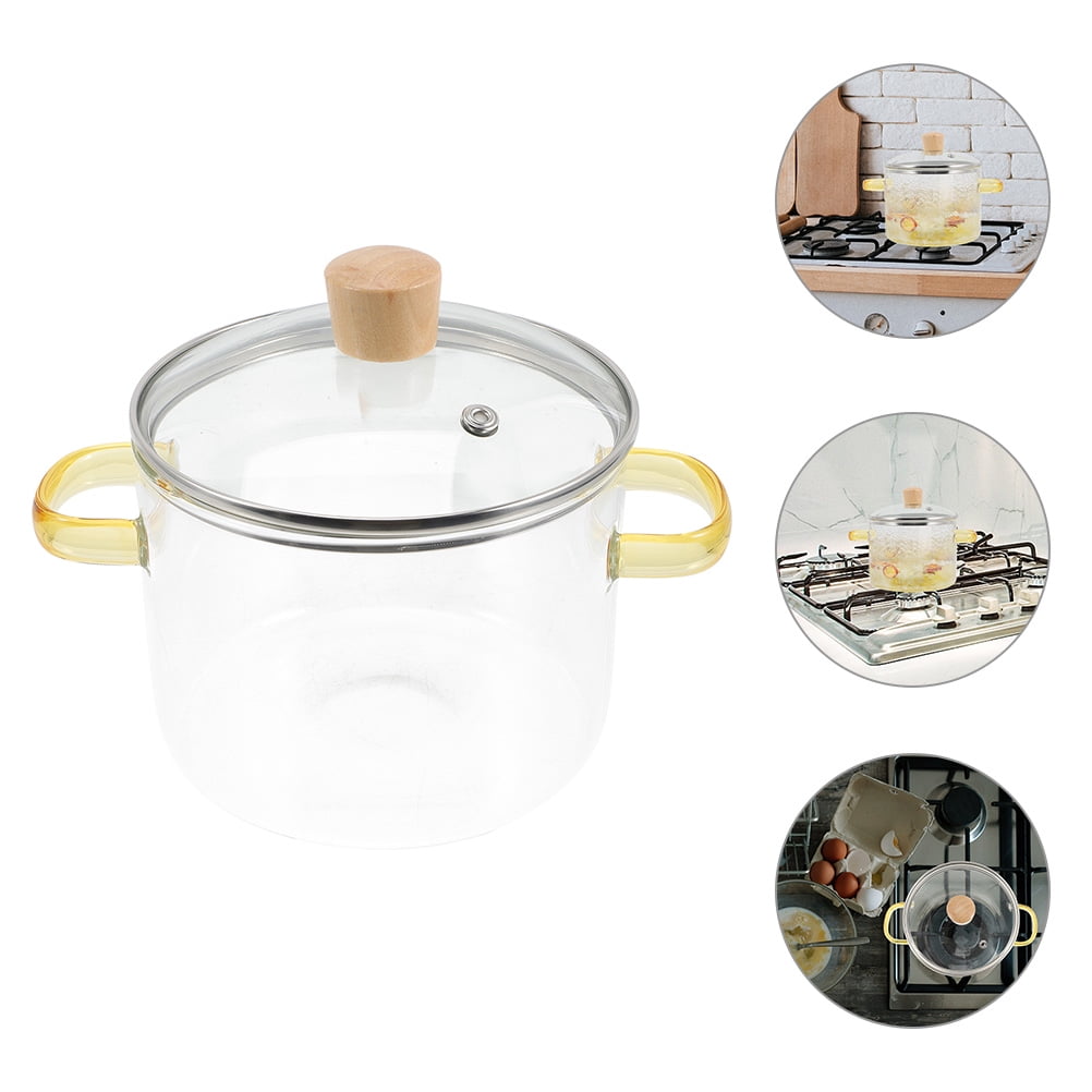 MLINS Clear Glass Stockpot with Lid Double Handle Glass Cooking Pot ...