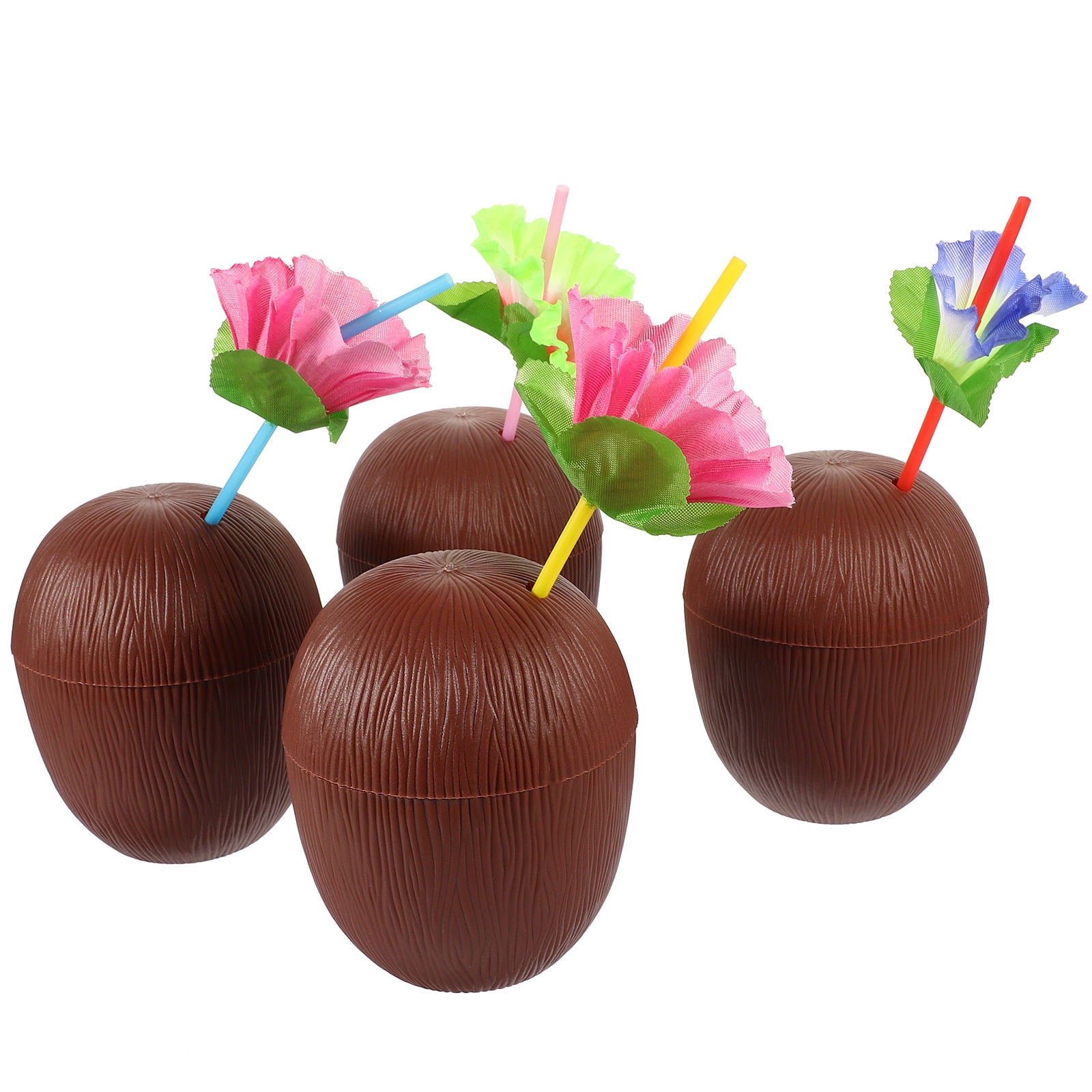 MLINS Coconut Shaped Cups with Straws for Luau Party Assorted Color ...