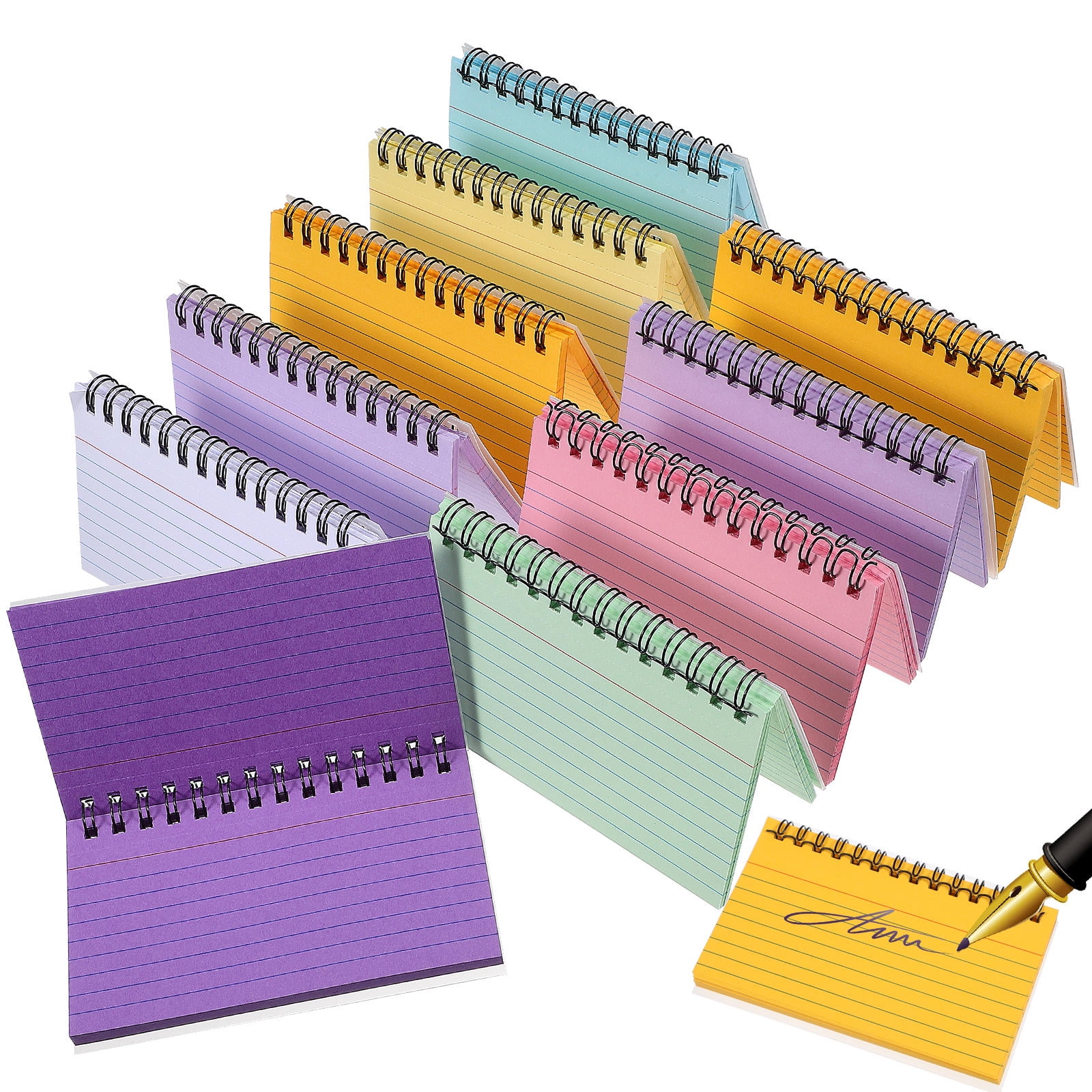 MLINS Compact SpiralBound Index Cards in Assorted Colors for Writing ...