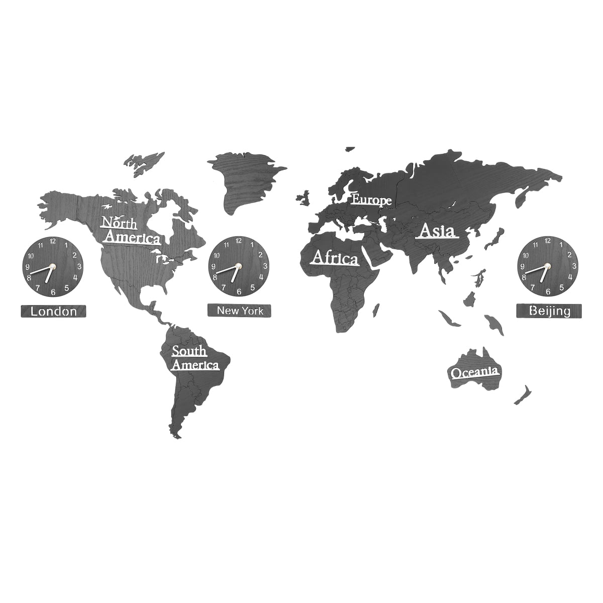 MLINS Creative Wall Clock with Map Design for Home ABS Black Multiple ...
