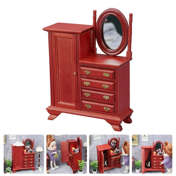 FOMIYES Miniature Furniture Dressing Table Red Wood 1Pack 5.93X4.44X1 ...