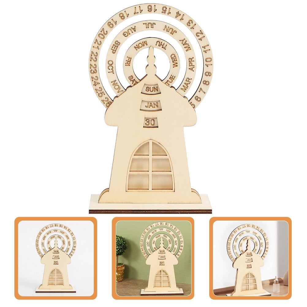 MLINS Desktop Wooden Perpetual Calendar Daily Tiny Circular Small ...