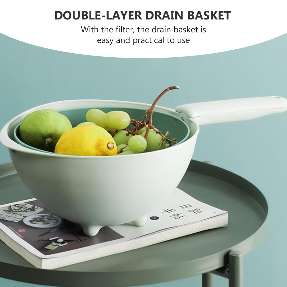 MLINS 2pcs Double Layer Kitchen Drain Basket for Washing Fruits and Vegetables with Filter ...