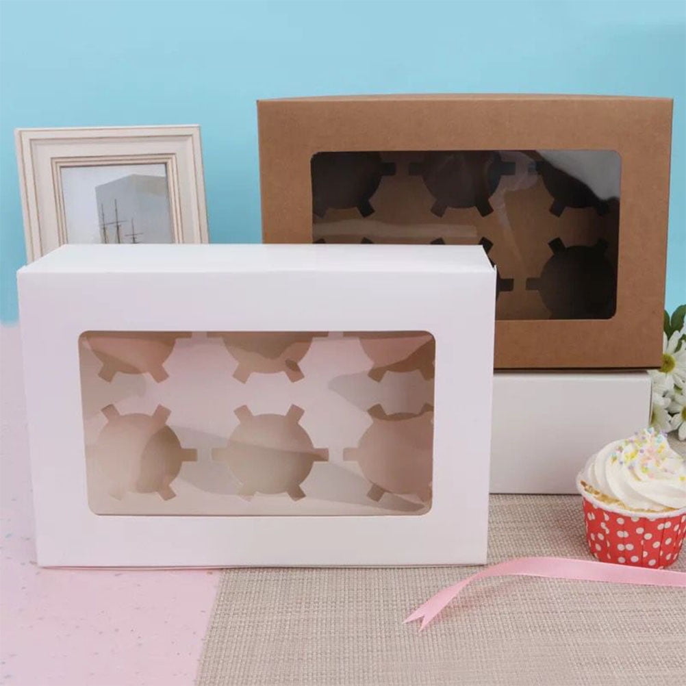 MLINS EcoFriendly Light Brown Paper Cupcake Boxes with Window Design ...