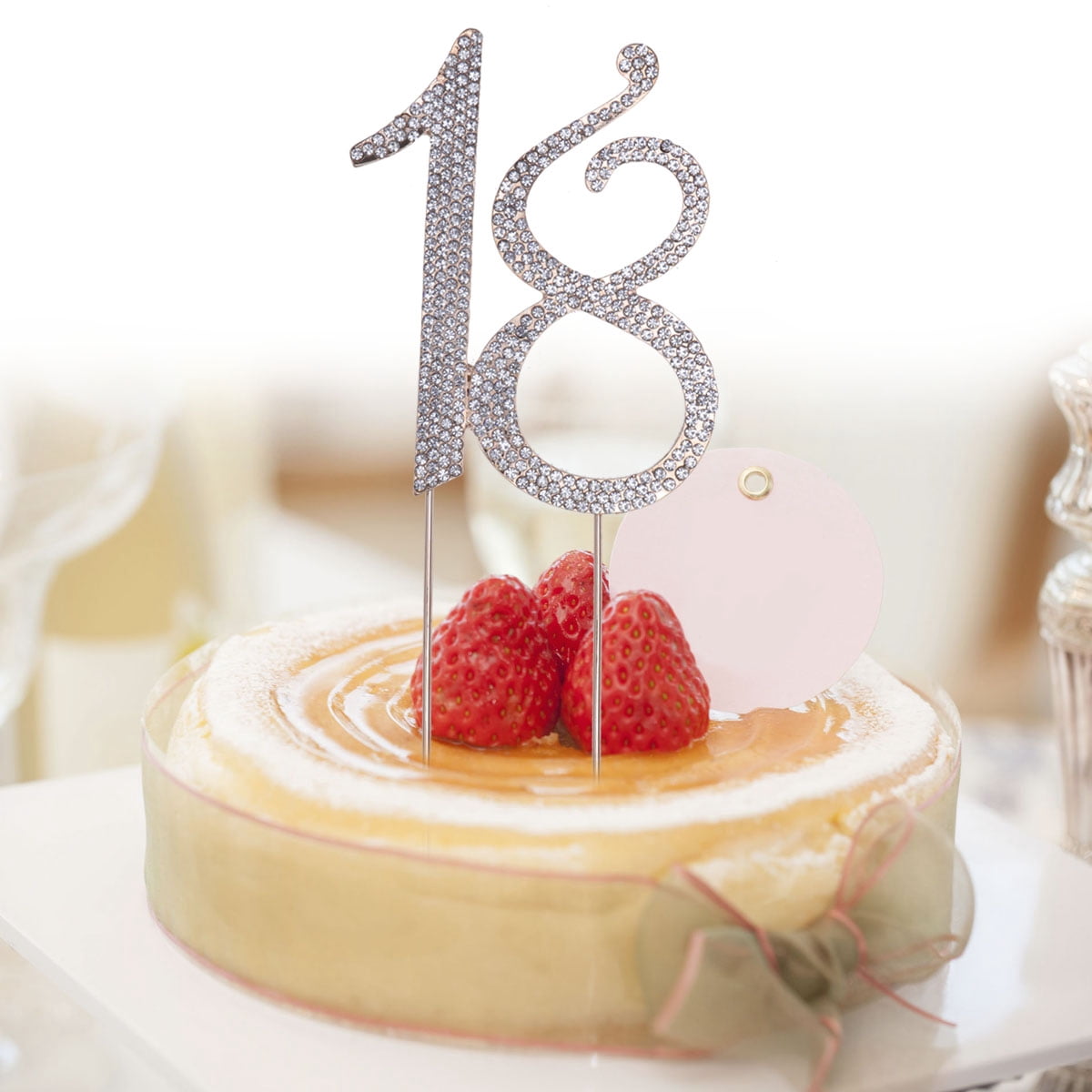 MLINS Elegant Golden Alloy Cake Topper with Rhinestones for Birthday or ...