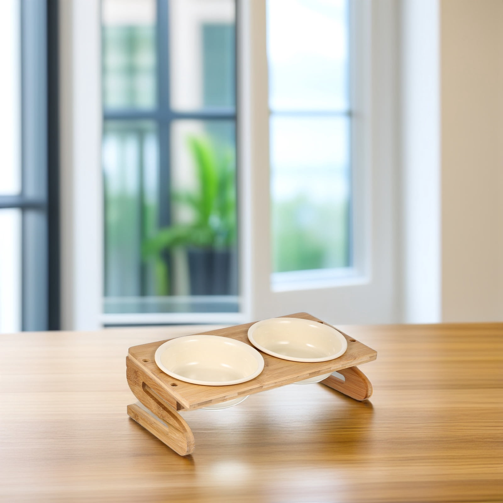 MLINS Elevated Cat Bowl with Wood Stand Ceramic and Smooth Surface for ...