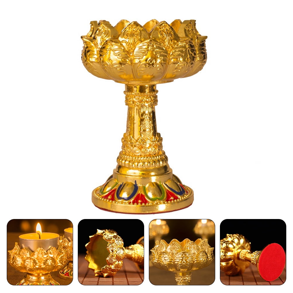 MLINS Exquisite Golden Lotus Shaped Butter Lamp Holder for Decor ...