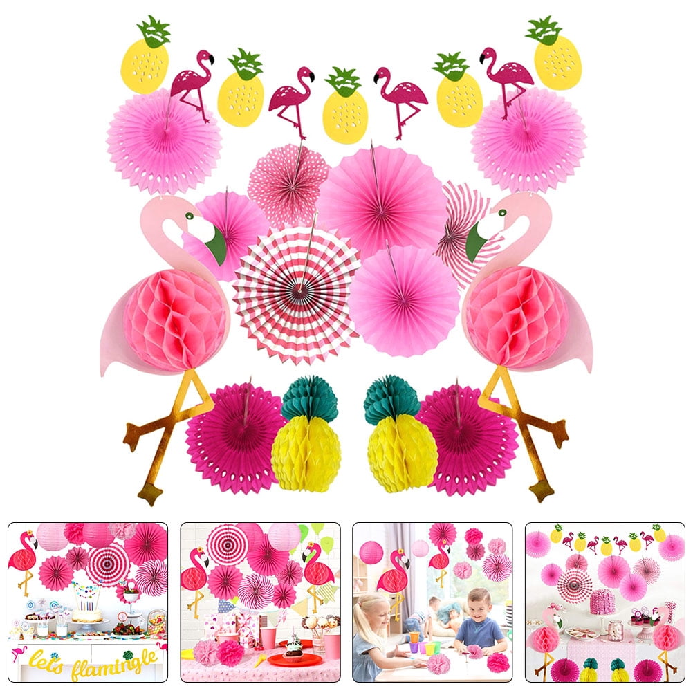 MLINS Flamingo Party Decorations with Pink Paper Fans for Tropical ...