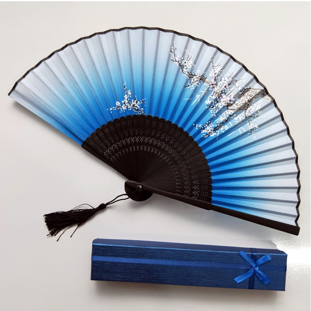 MLINS Folding Fan Set Japanese Style Classic Black Blue Face Plum ...