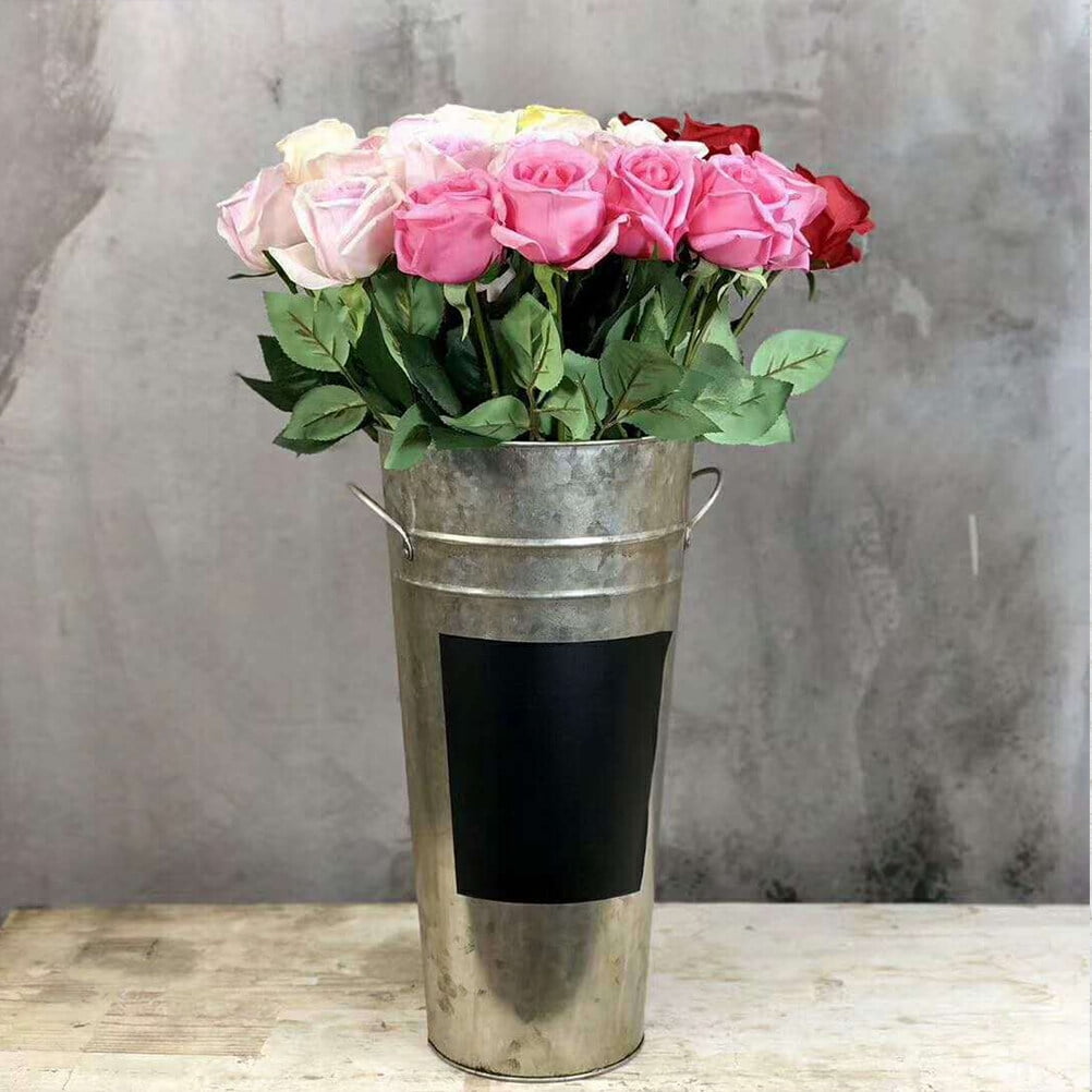 GAXIRE Flower Tall Bucket Silver Galvanized Sheet Iron 1Pc 9.8x5.9x3 ...