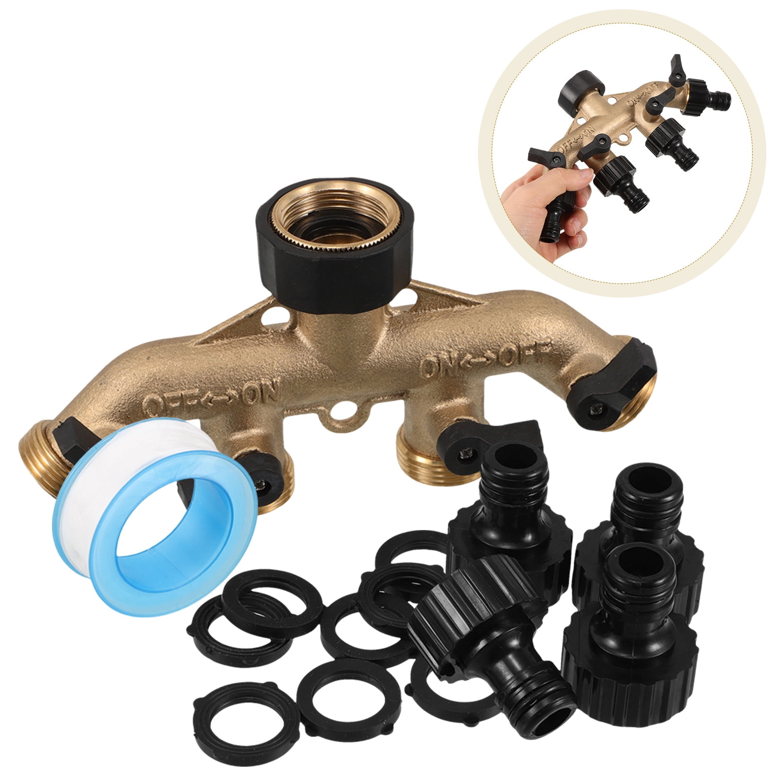 MLINS Garden Hose Splitter 4 Way Heavy Duty Brass Hose T Splitter Hose ...