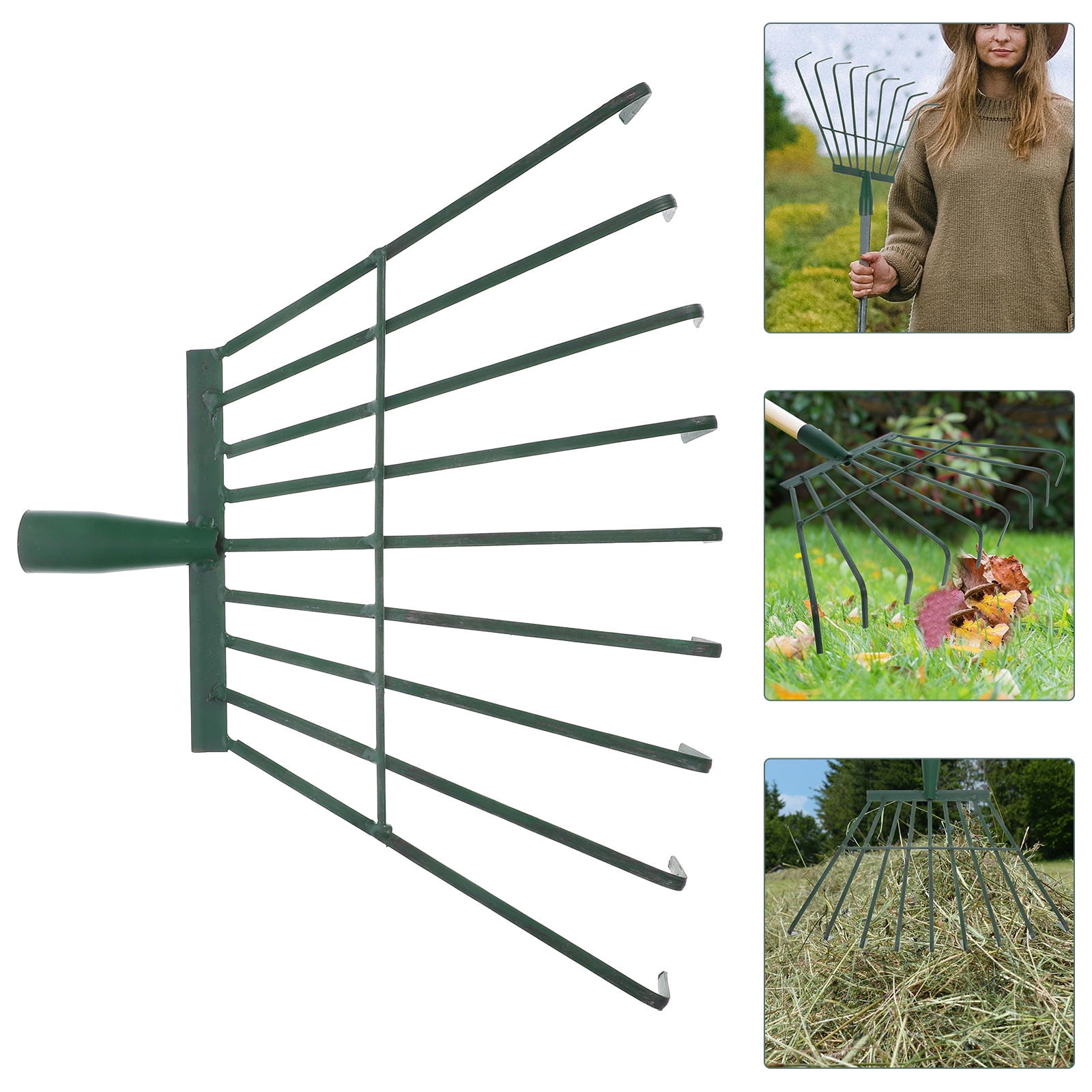 MLINS Garden Pine Needle Rake Portable Iron Lawn Rake Garden Shrub Rake ...