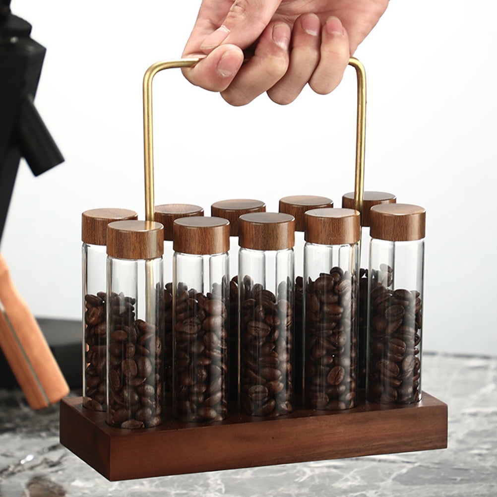 MLINS Glass Coffee Bean Storage Tubes Set with Wooden Stand Stylish ...
