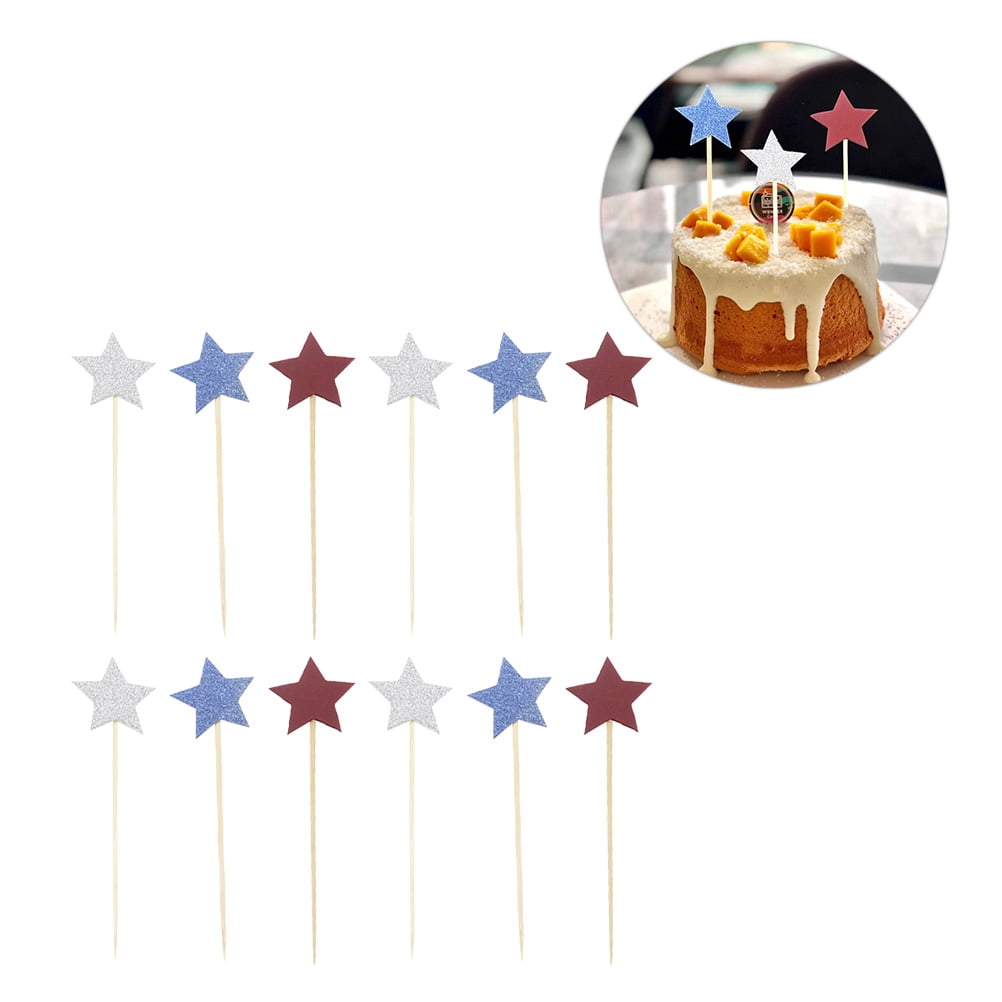 MLINS Glitter Paper Star Cupcake Toppers with Bamboo Picks for ...