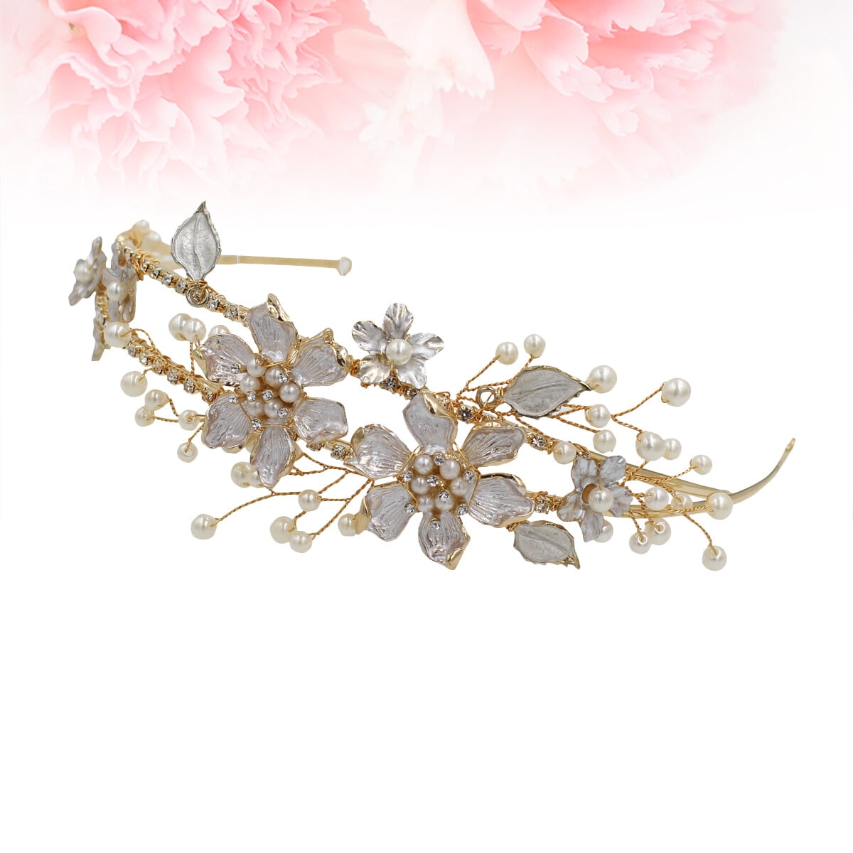 MLINS Golden Bridal Tiara Crown for Women Alloy Flower Hair Decoration ...