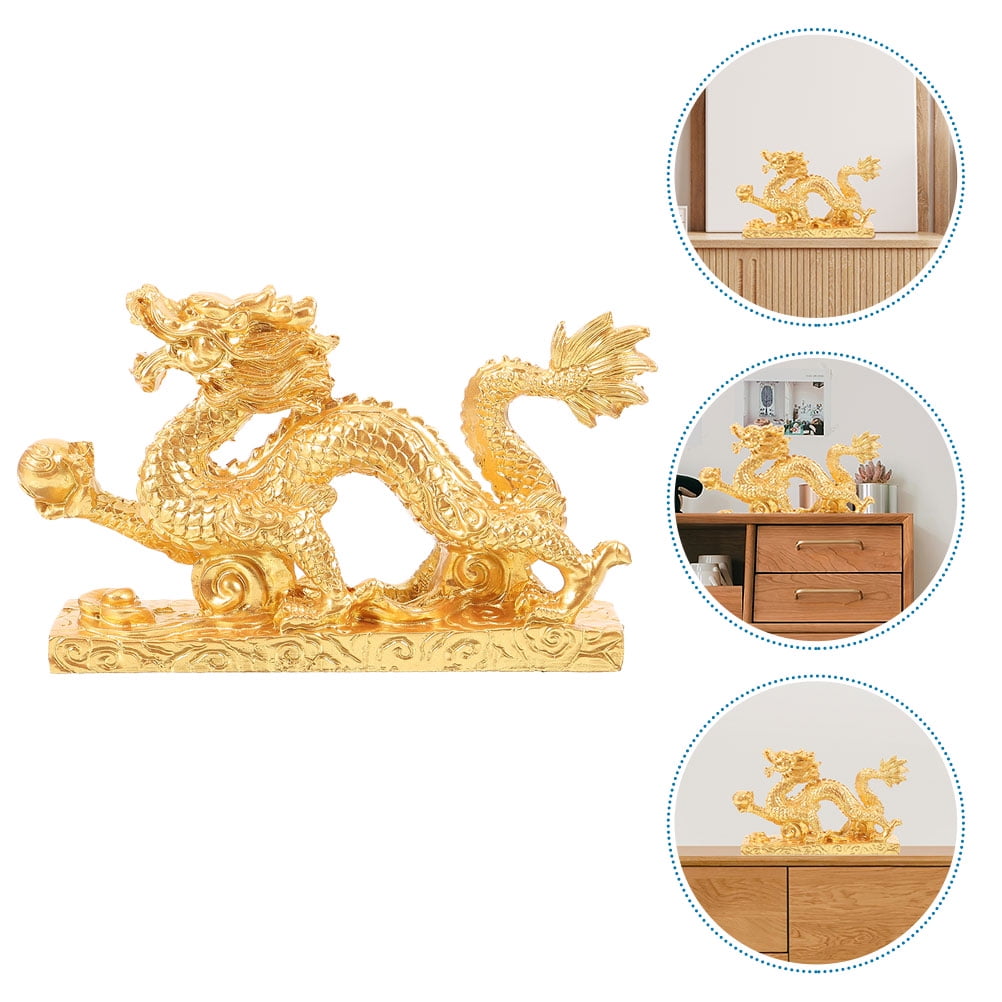 MLINS Golden Chinese Dragon Resin Statue for DIY Elegant Home Decor with Smooth Finish and ...