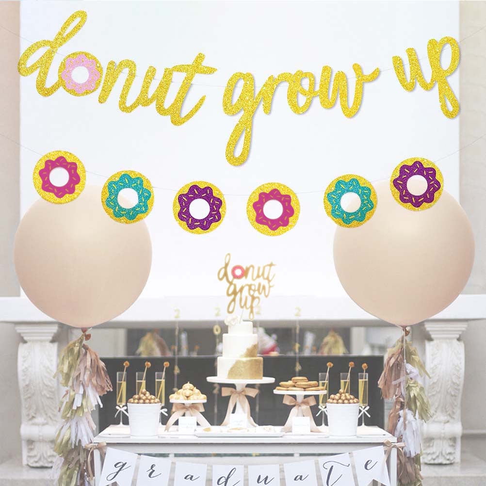 MLINS Golden Glitter Donut Grow Up Letters Banner with Cake Topper Birthday Party Decorations ...