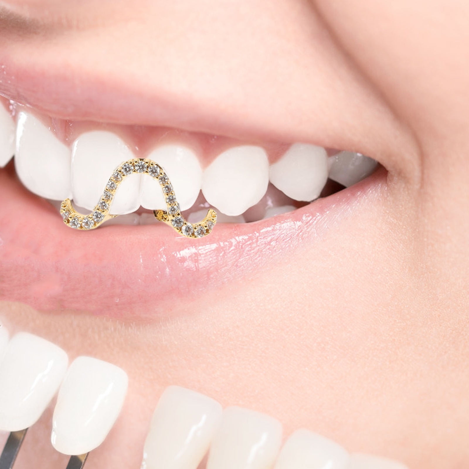 MLINS Golden Grille with Sparkling Zircon for Teeth Unique Wave Design ...