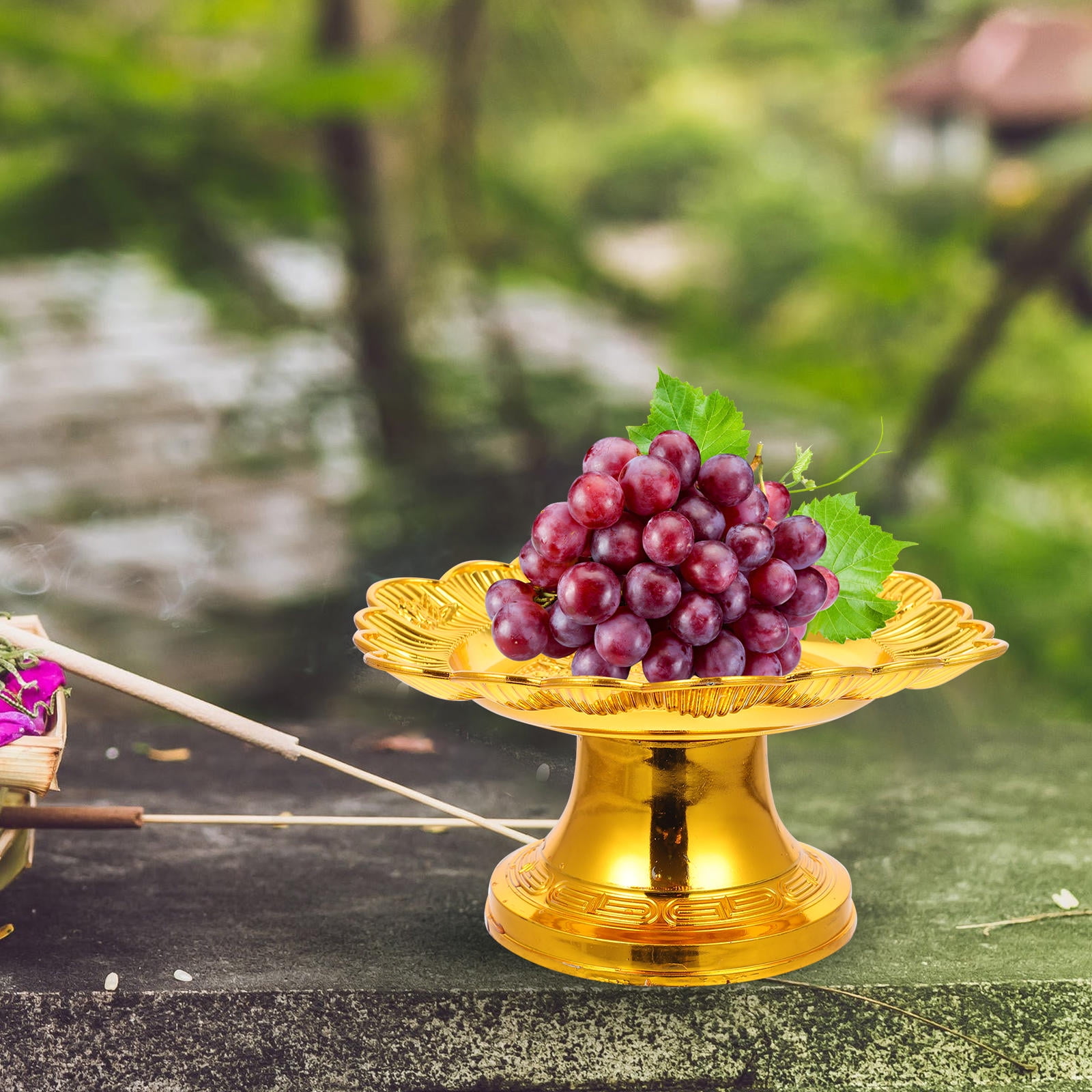 MLINS Golden LotusShaped Fruit Serving Plate with Firm Base for Temple ...