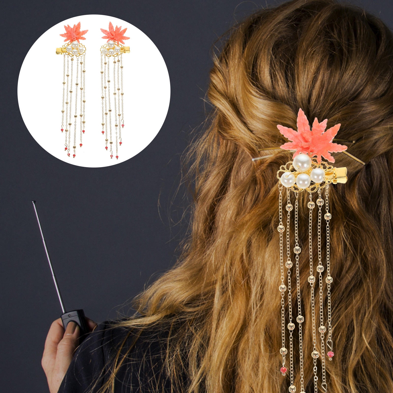 MLINS Golden Metal Hair Clips with Long Tassel and Maple Leaves ...