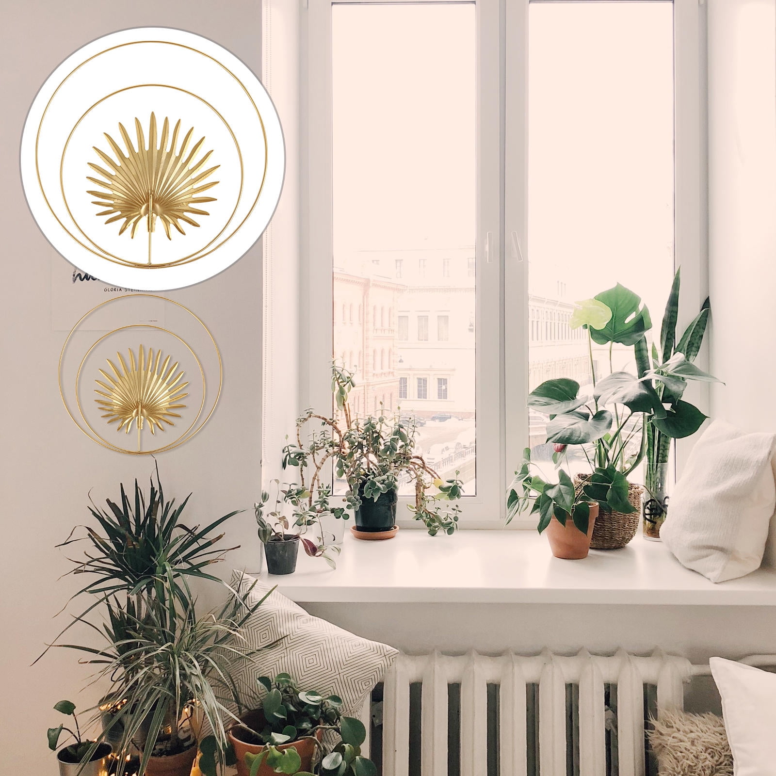 MLINS Golden Metal Palm Leaf Wall Mount Hanging Decoration for Home 6.3 ...