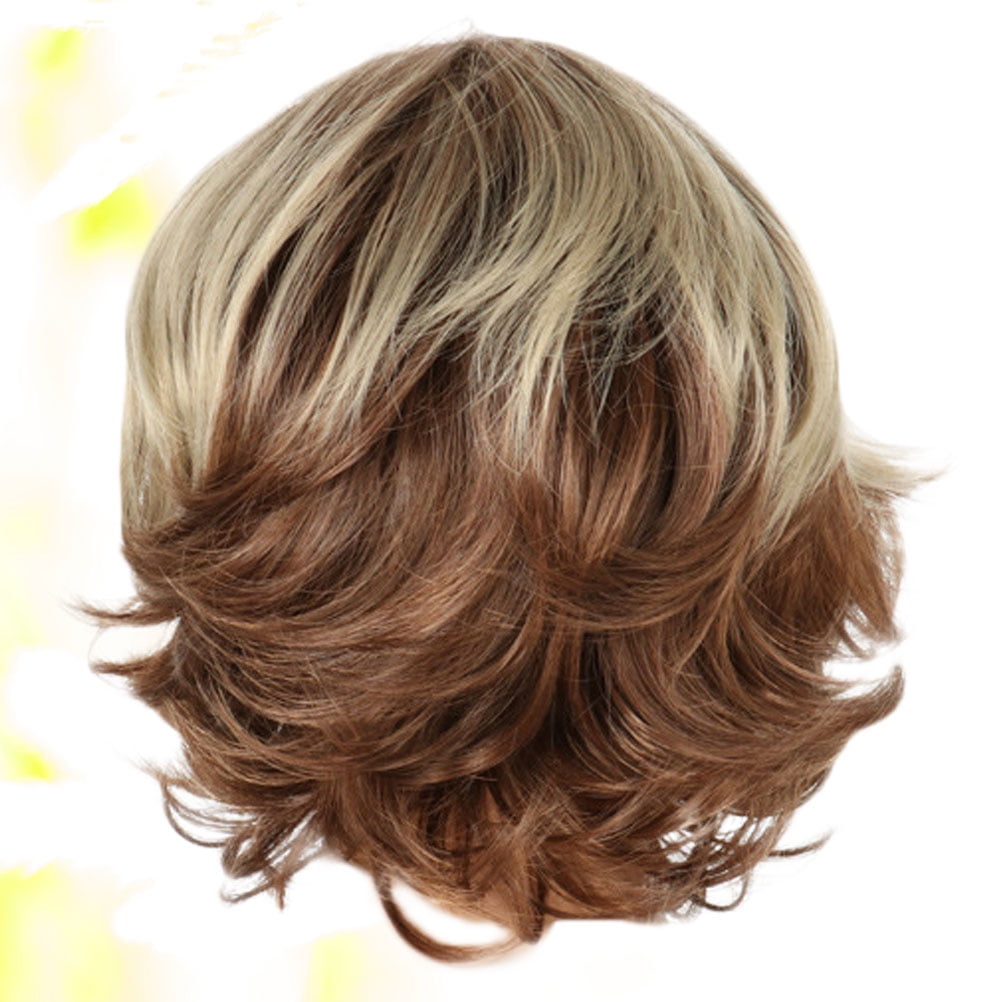 MLINS Gradient Color Wig Full Cover Curly Wig Natural Fluffy Bangs Wig ...