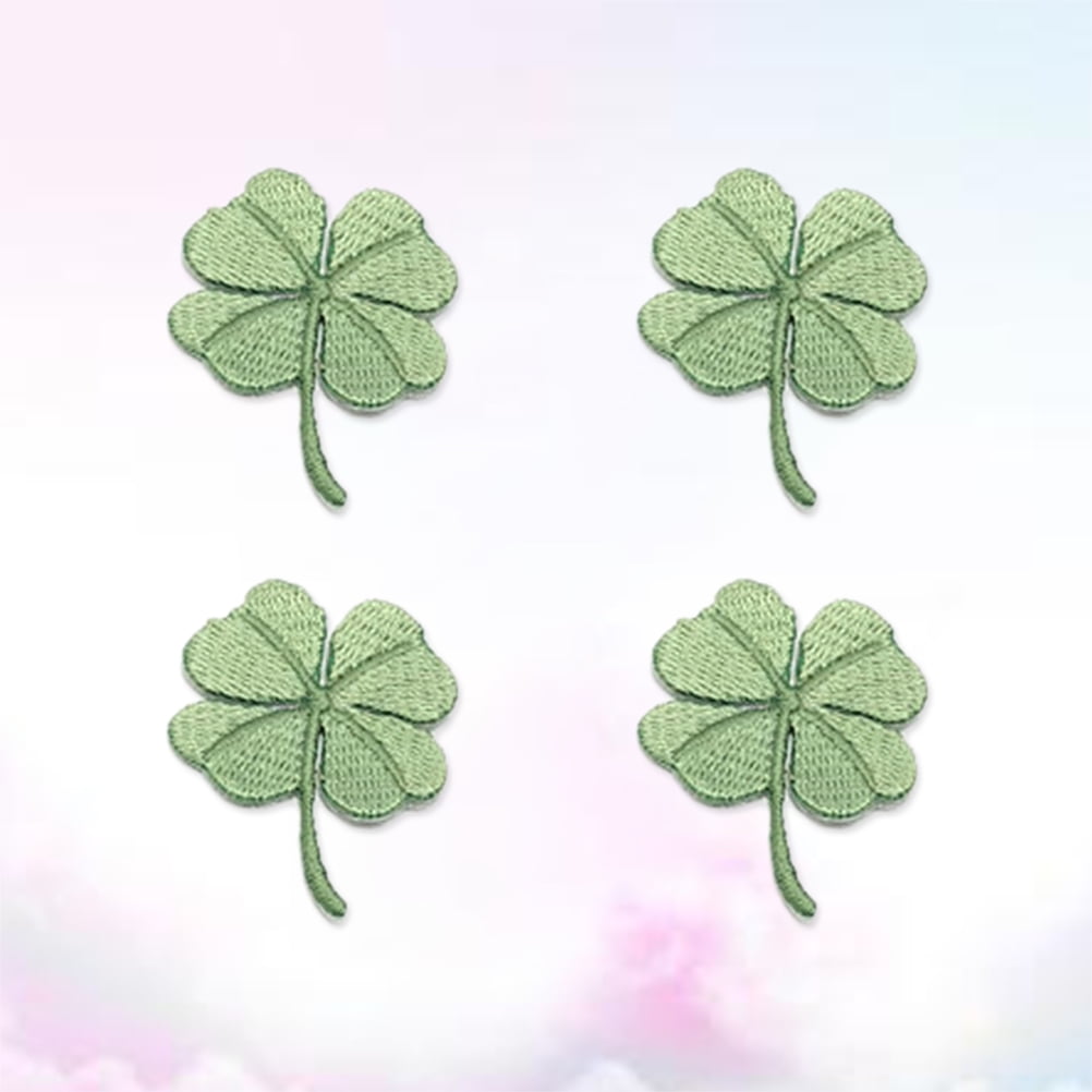 MLINS Green Four Leaf Embroidery Patches for Clothes Use Iron On Sew ...