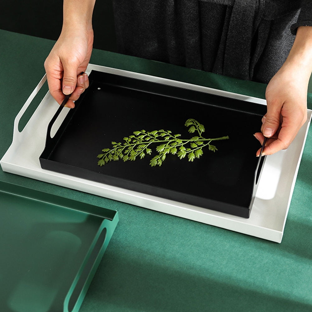 MLINS Green Metal Rectangular Tray with Handles for Storage Use in ...