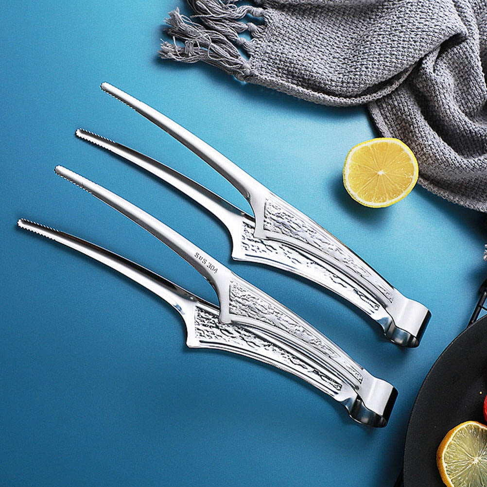 MLINS Grilled Fish Tongs for Barbecue Made of Stainless Steel Silver ...