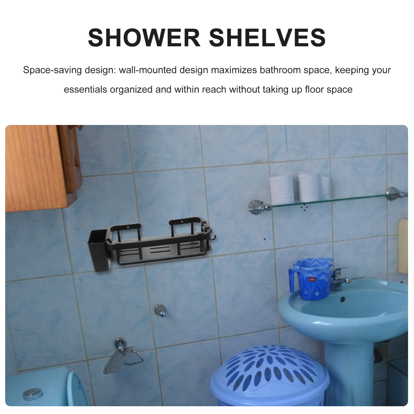 MLINS Hanging Shower Organizer with No-Drill Installation Wall-Mounted ...