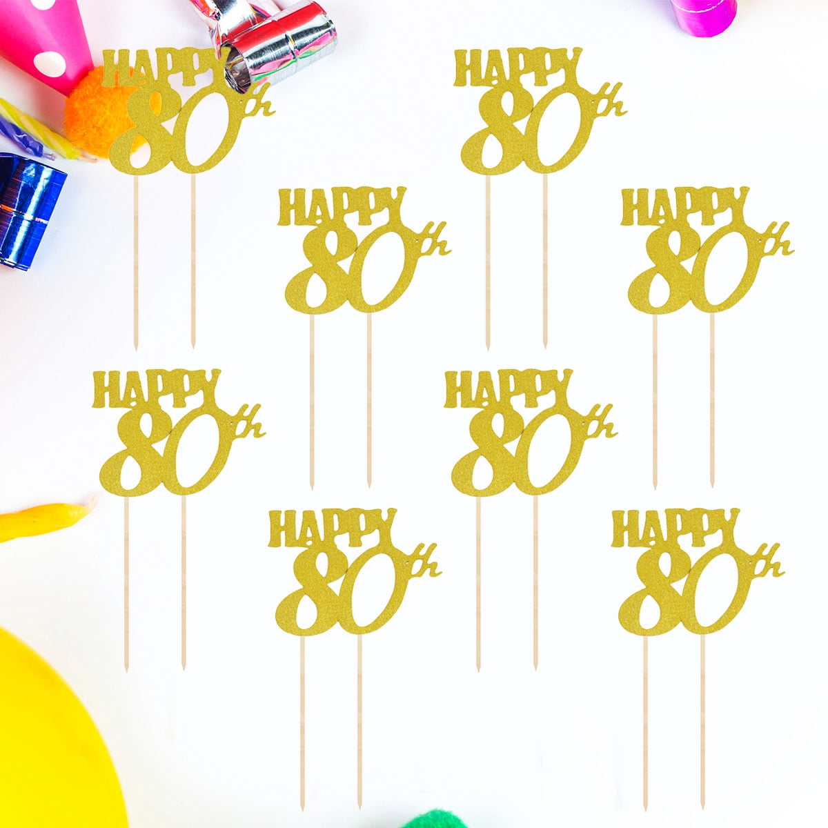 MLINS Happy 80th Birthday Cake Toppers Glitter Golden Paper Decorations ...