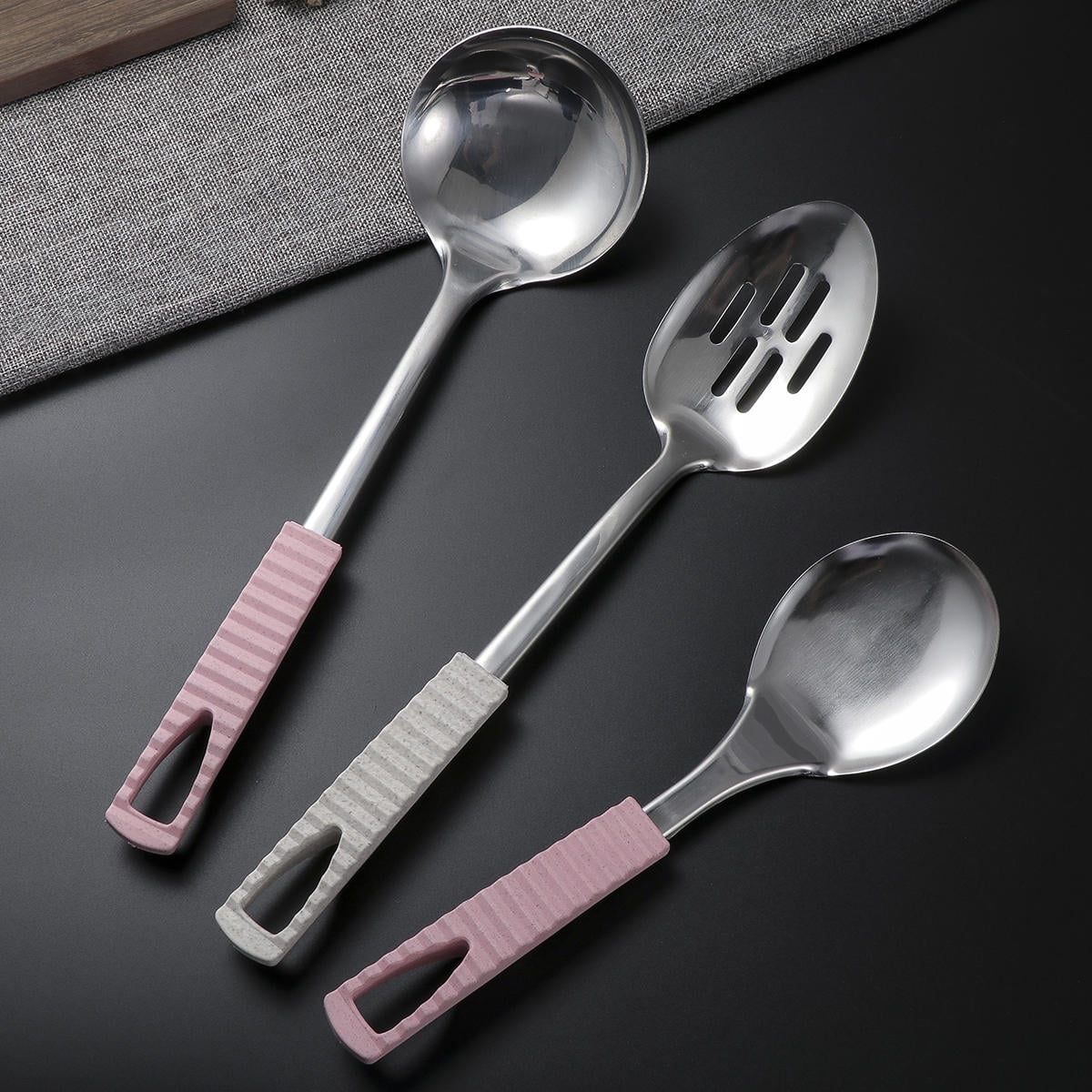MLINS Kitchenware Stainless Steel Ergonomic Handle Catering Utensils ...