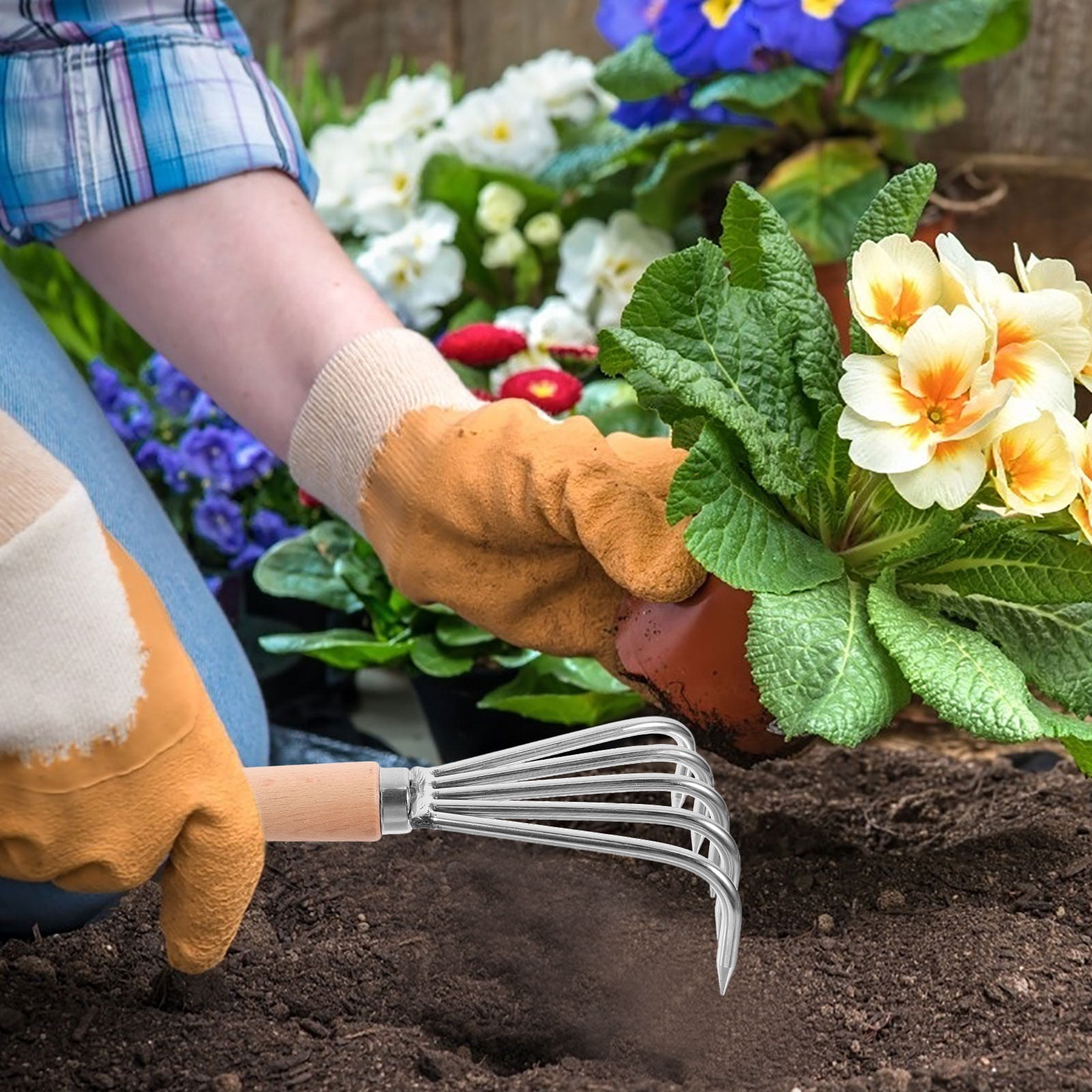 MLINS Lawn Leveler Rake Stainless Steel Hand Rake Small Weeding Rake ...