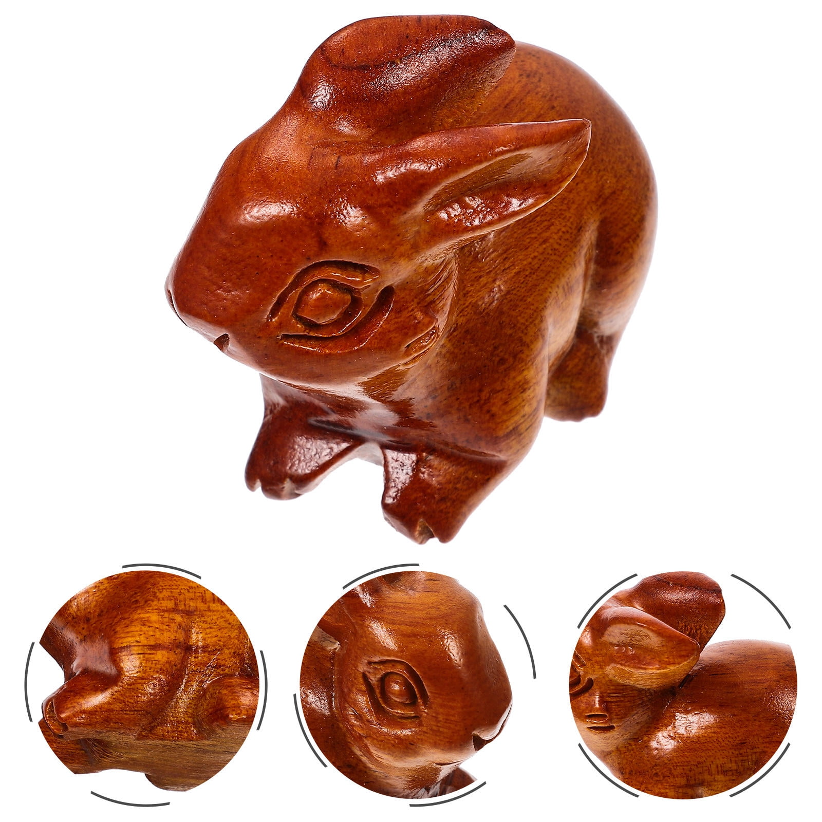 MLINS Light Brown Wood Rabbit Statue Synthetic Material for Home ...