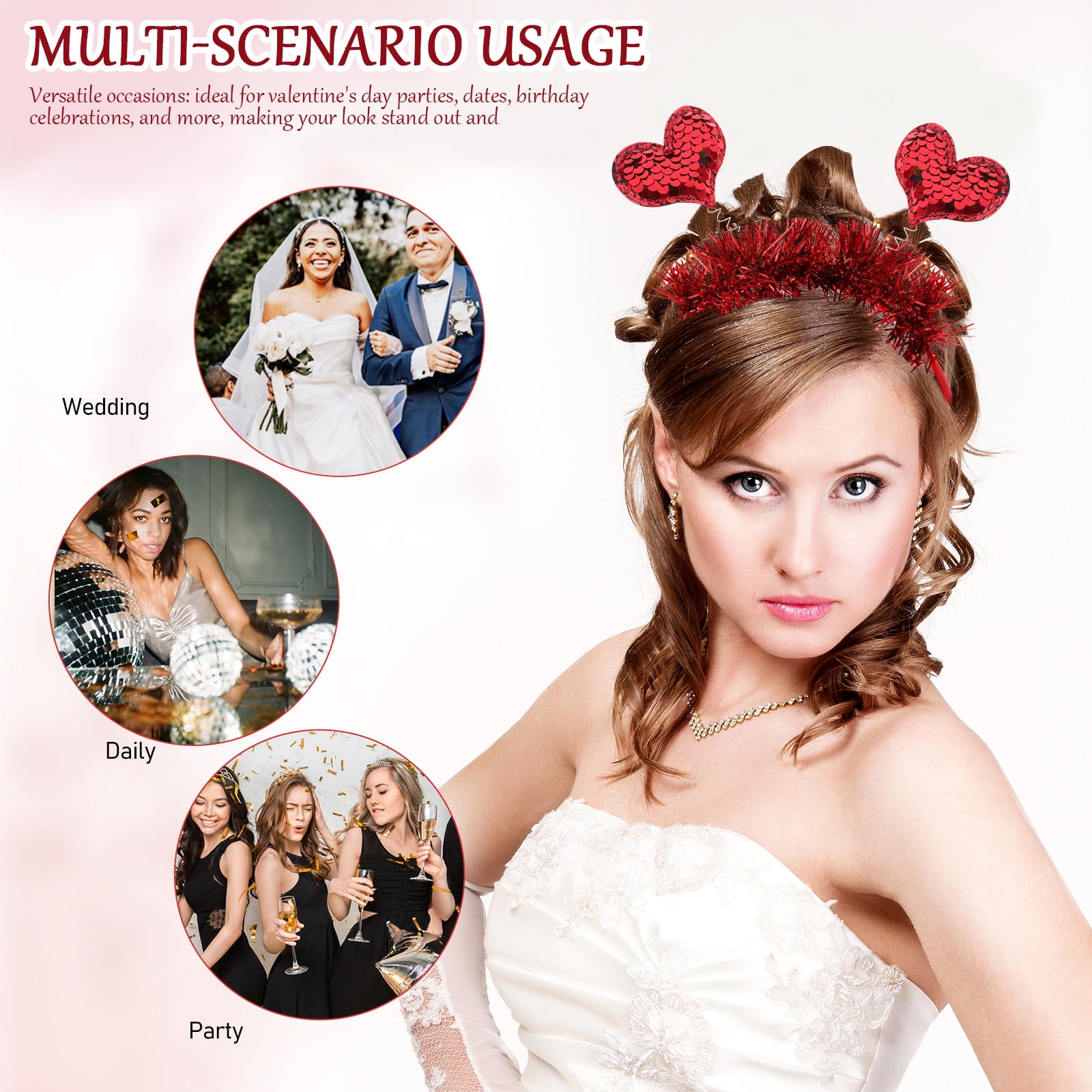 MLINS Love Heart Headband Valentine's Day Glitter Heart Hair Band For ...