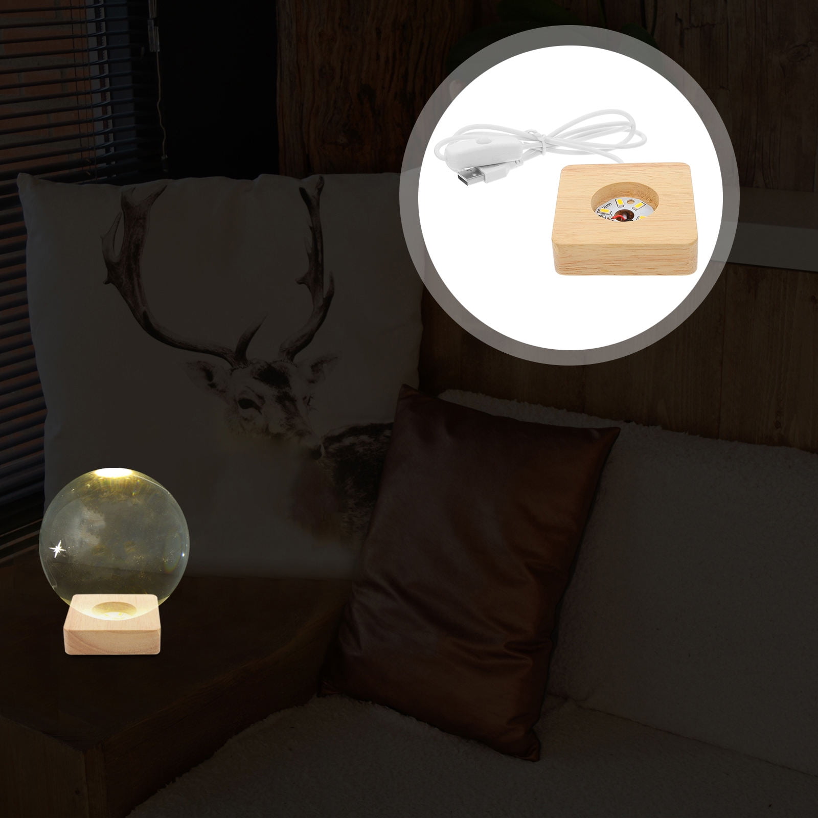 MLINS Luminous Wooden Base Lighted Display Stand For Crystal Ball And ...