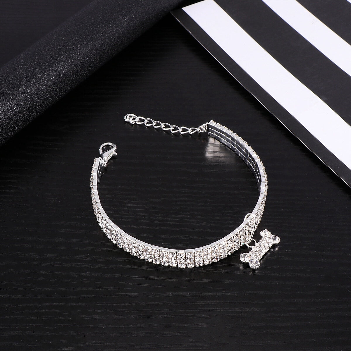 MLINS Mini Bone Shape Pendant Shining Rhinestone Pet Ring Dog Collar ...